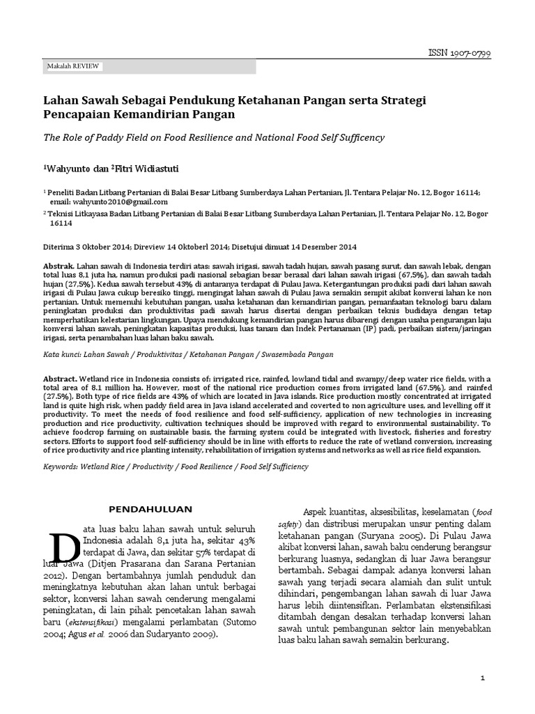 Memperkuat Ketahanan Pangan Melalui Optimalisasi Lahan Sawah dan Strategi Peningkatan ...