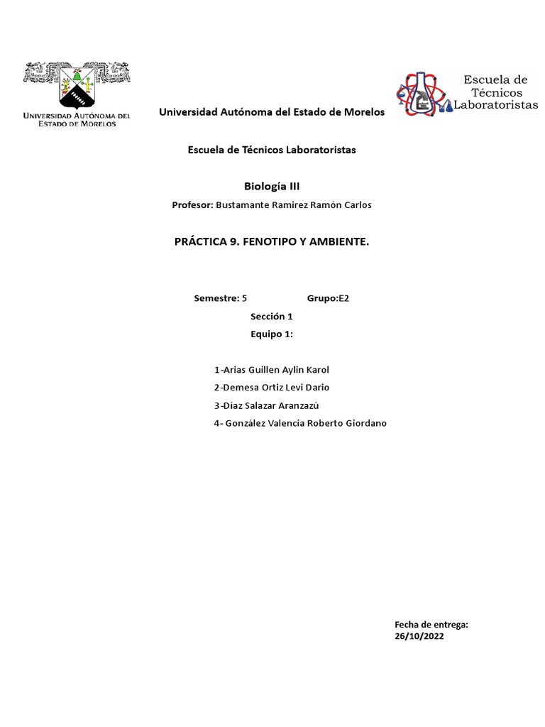 Practica 9. Fenotipo y Ambiente | PDF | Ultravioleta | Mutación