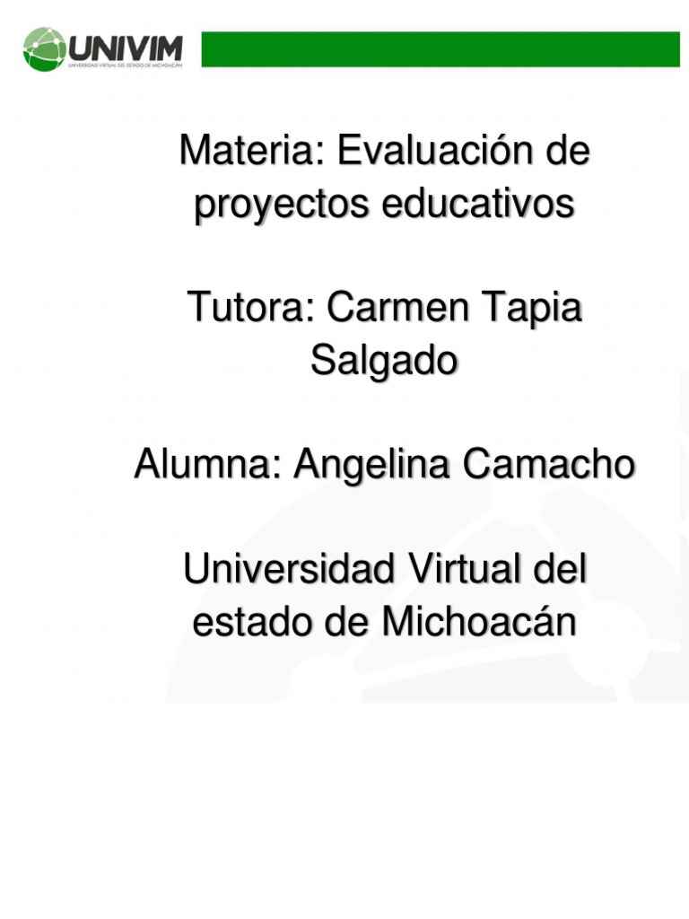 A1 - U1 - Angelinacamacho - Evaluacion Del Proyecto | PDF | Evaluación