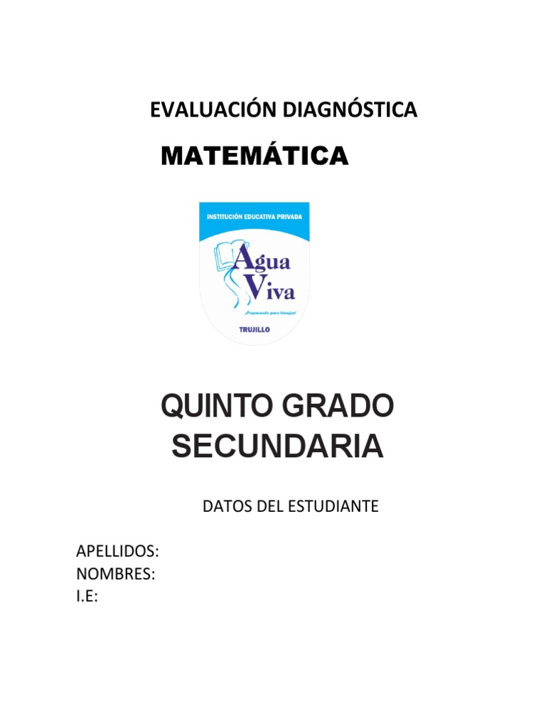 Evaluacion Diagnostica - Matematica - 5to Secundaria | PDF