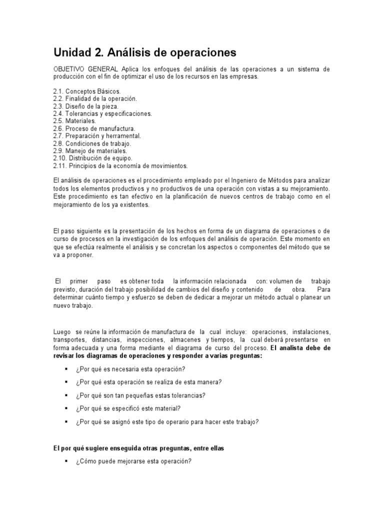 Tema 2 Analisis de Las Operaciones | PDF | Diseño | Análisis