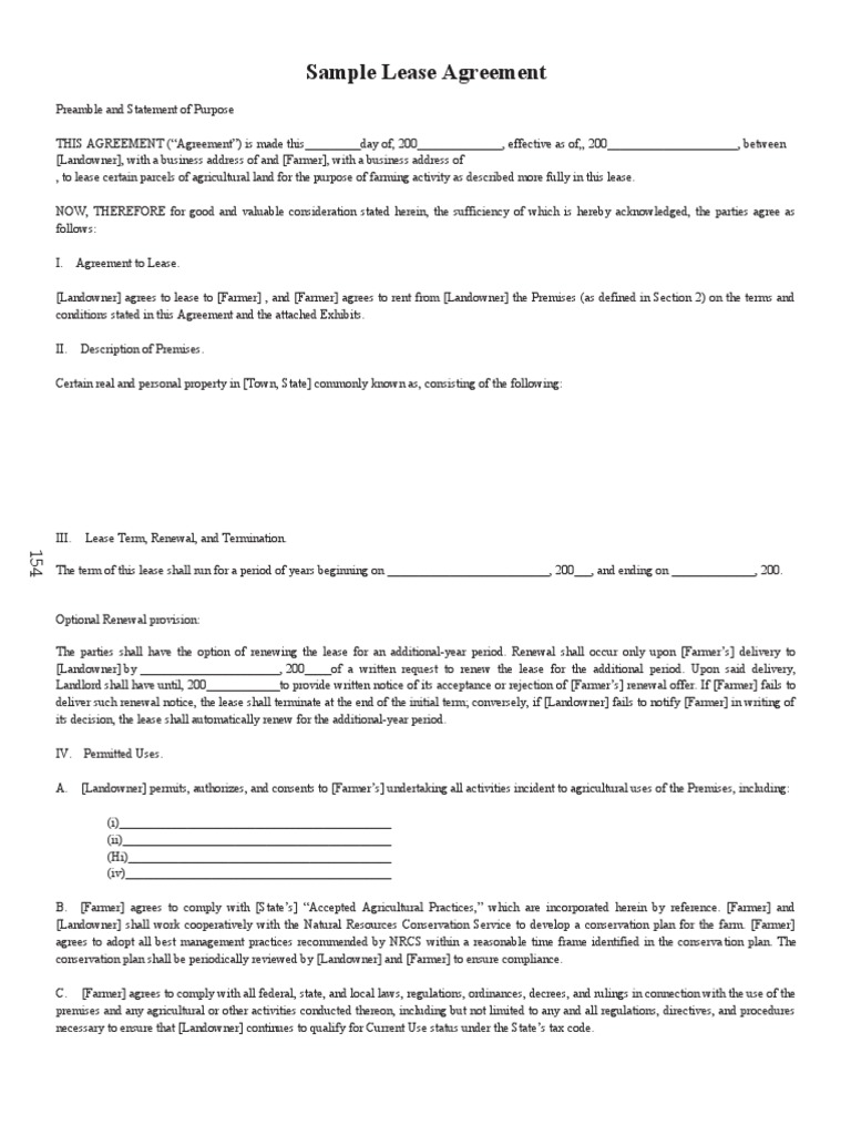 Sample Land Lease Agreement Template | PDF | Lease | Insurance