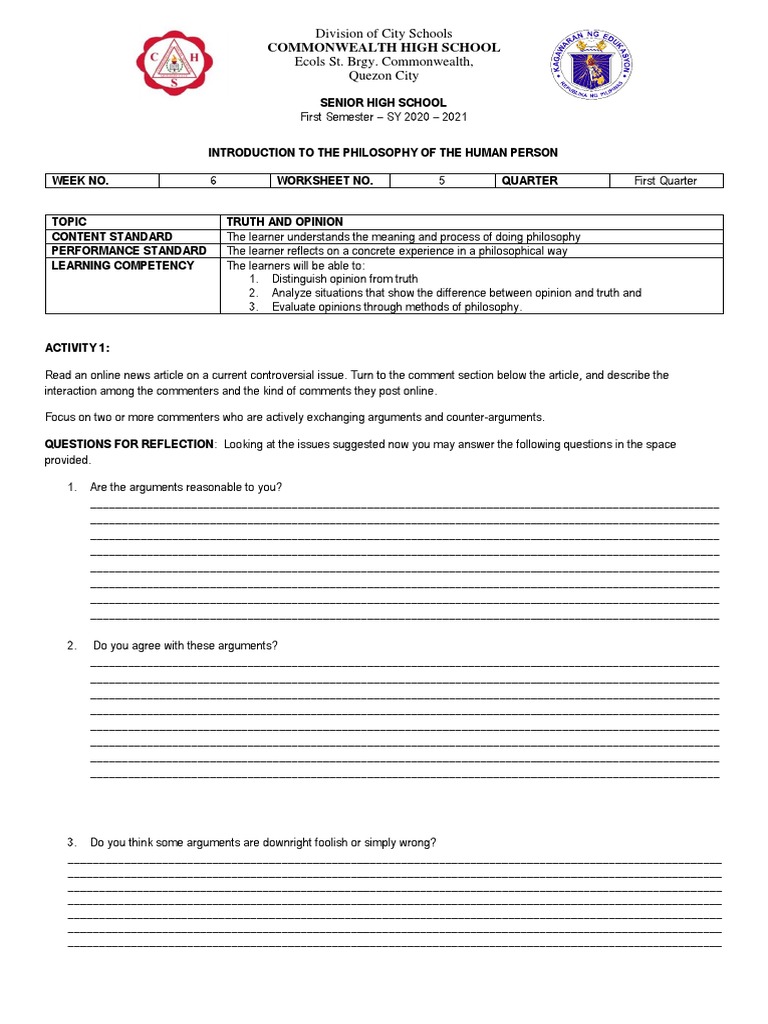 Philo Worksheet 5 | PDF | Fallacy | Argument