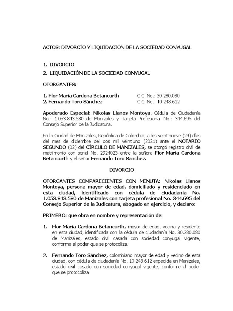 Acuerdo de Divorcio | Descargar gratis PDF | Propiedad de la comunidad | Divorcio