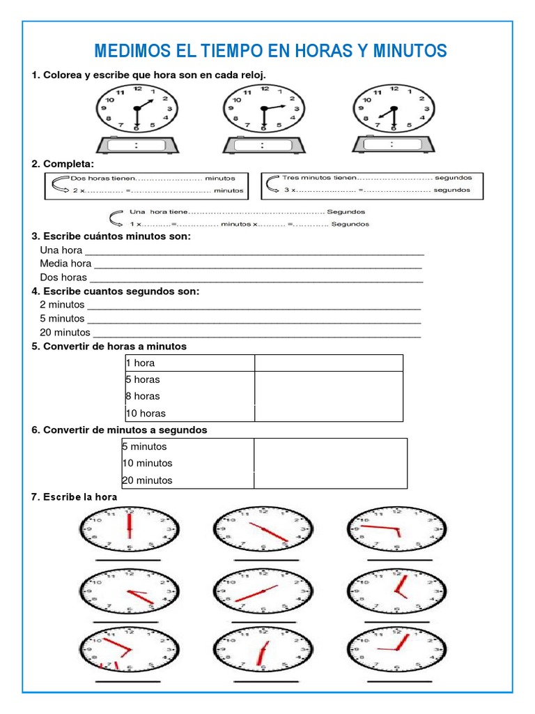 Ficha de Matemática 20-09 Medimos El Tiempo en Horas y Minutos | PDF ...