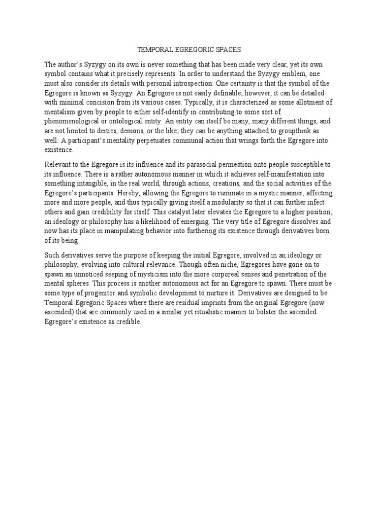 Understanding Temporal Egregoric Spaces | PDF