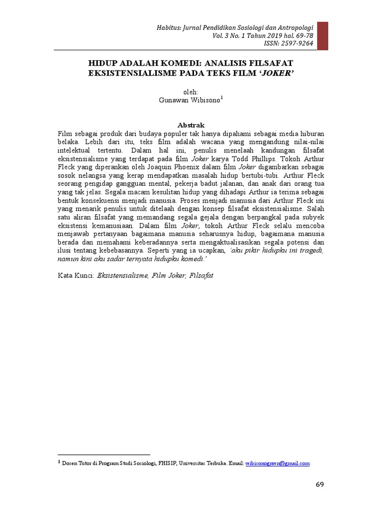 Hidup Adalah Komedi - Analisis Filsafat Eksistensialisme Pada Teks Film Joker | PDF