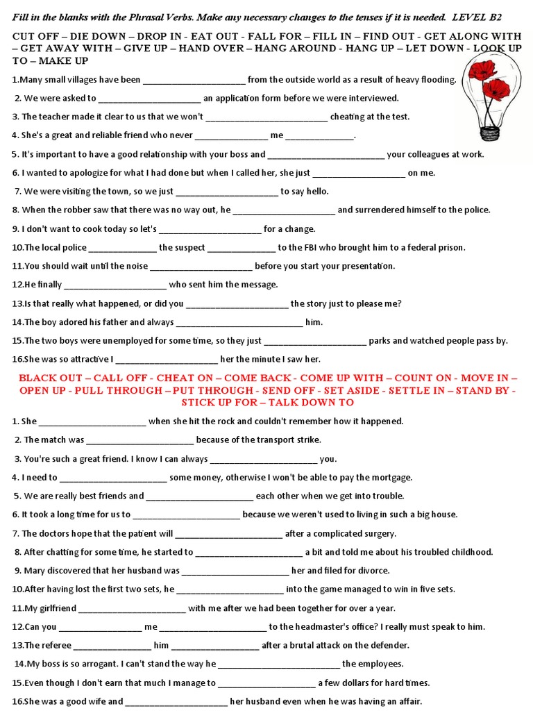 Phrasal Verbs Level b2 Reading Comprehension Exercises Tests - 124536 | PDF