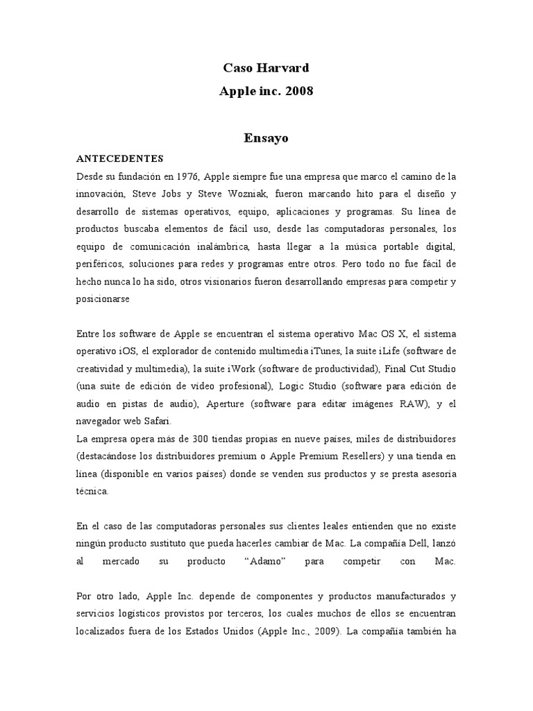 Ensayo Caso Apple | PDF | Apple Inc. | Mac OS