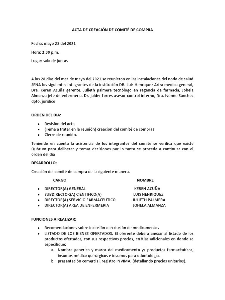 Acta de Creación de Comité de Compra | PDF | Farmacia | Medicamentos con receta