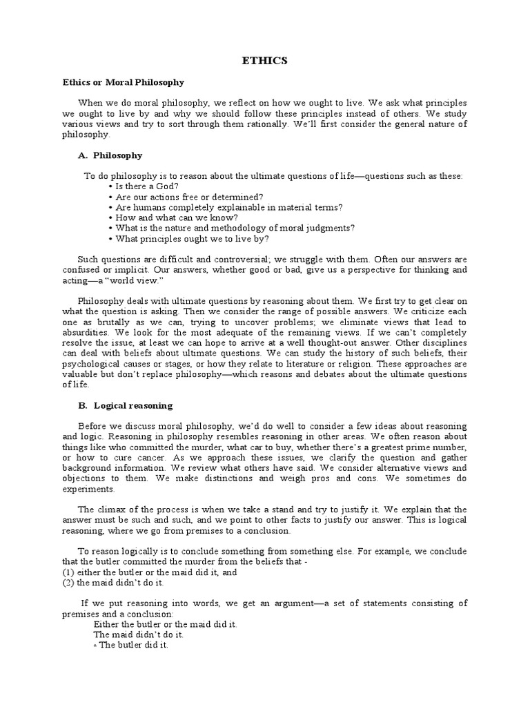 Ethics - Introduction To Moral Philosophy | PDF | Reason | Argument