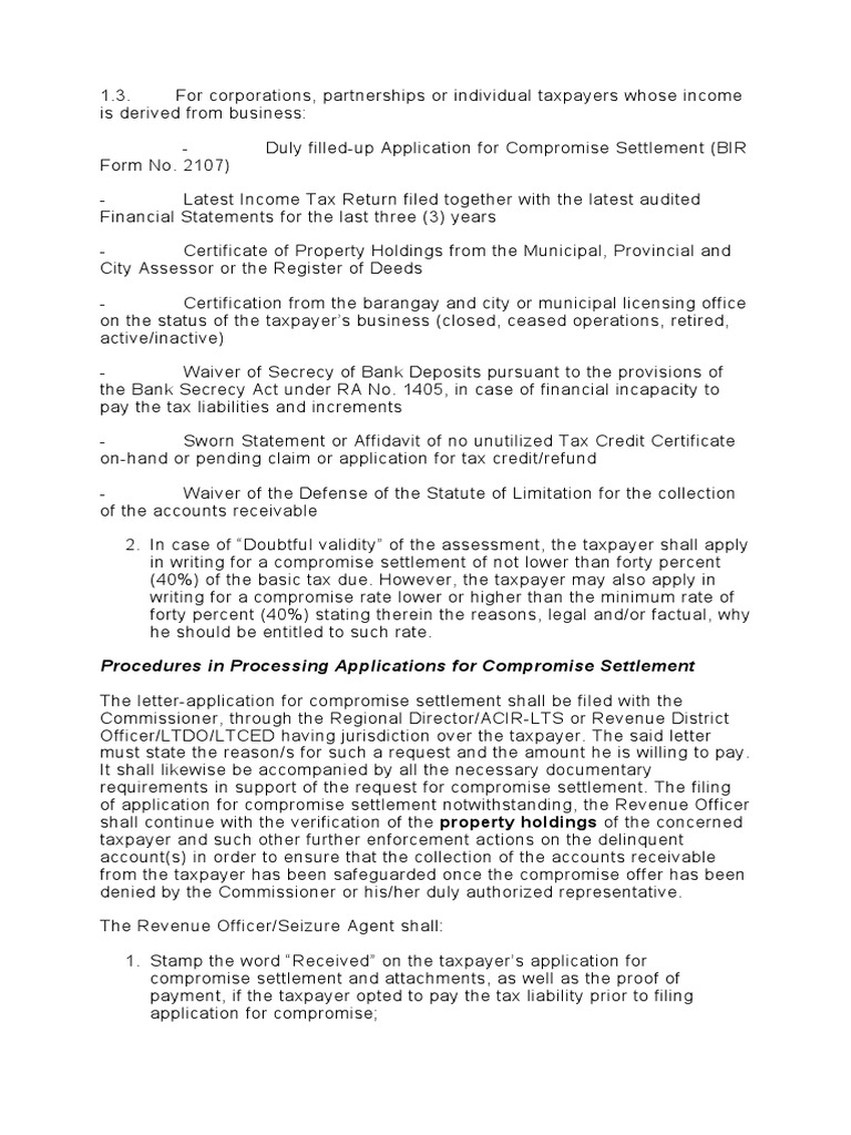 Compromise Requirements and Procedures - Per Maestro | PDF | Taxpayer ...