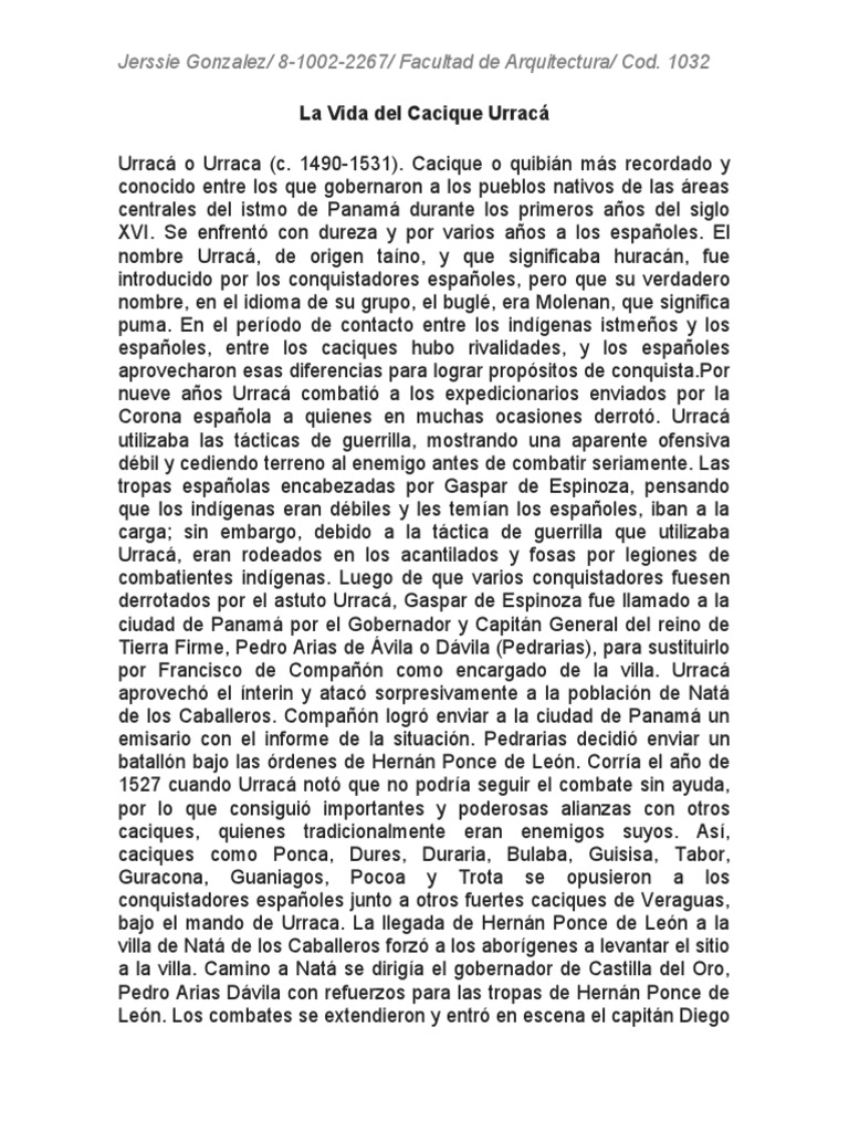 La Vida Del Cacique Urracá | PDF | Operaciones militares | Conflictos ...