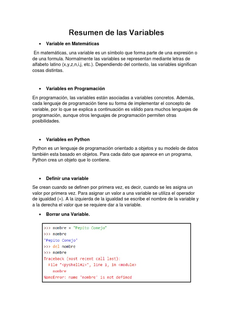 Resumen de Variables | PDF | Lenguaje de programación | Variable ...