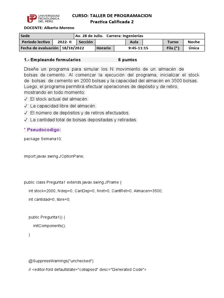 Practica Calificada2 Taller Programacion-1 | Descargar gratis PDF | Notación | Paradigmas de ...