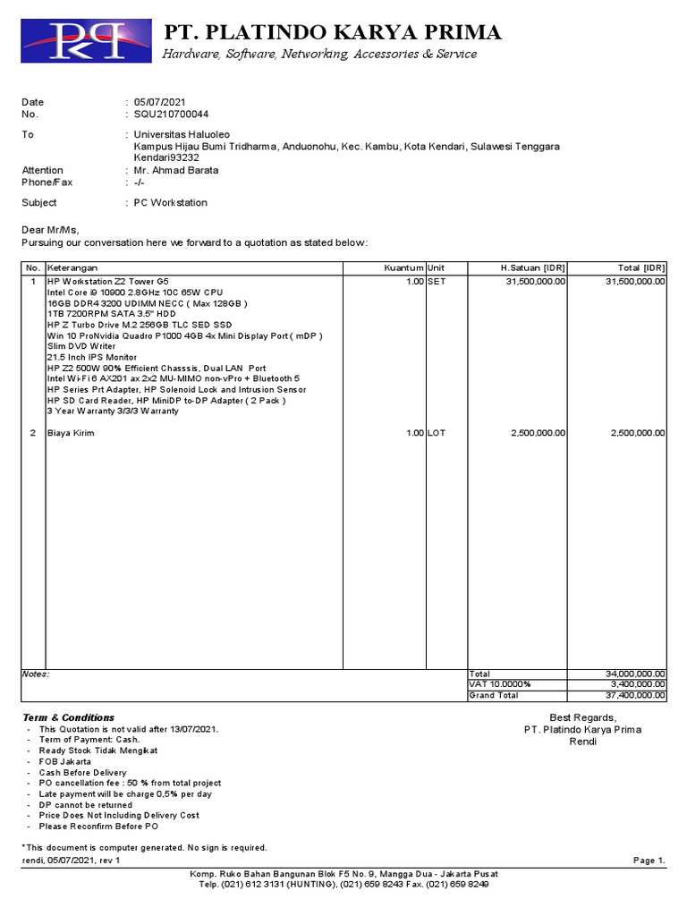 SQU210700044-HP Workstation Rev | PDF | Manufactured Goods ...