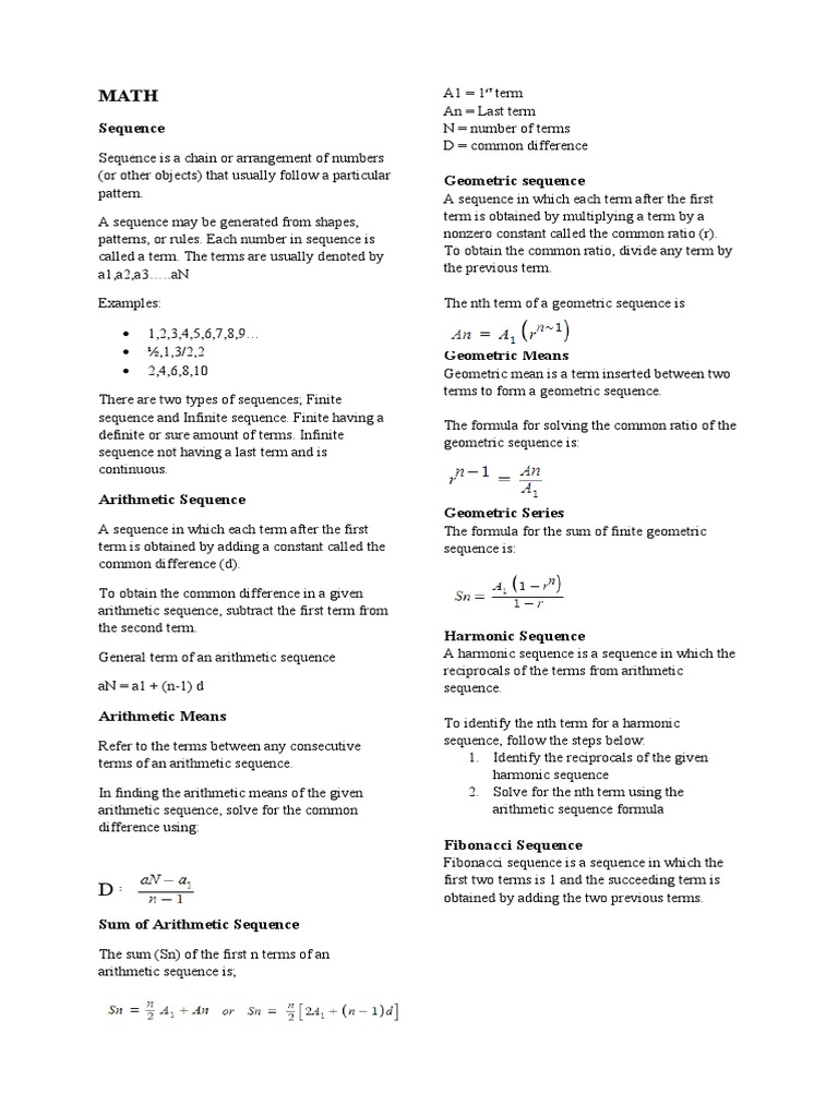 MATH | PDF | Sequence | Arithmetic