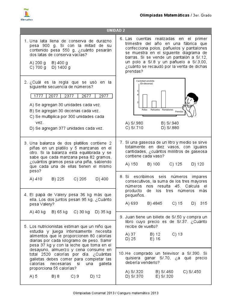 Ejercicios de Matemáticas 3er Grado | PDF