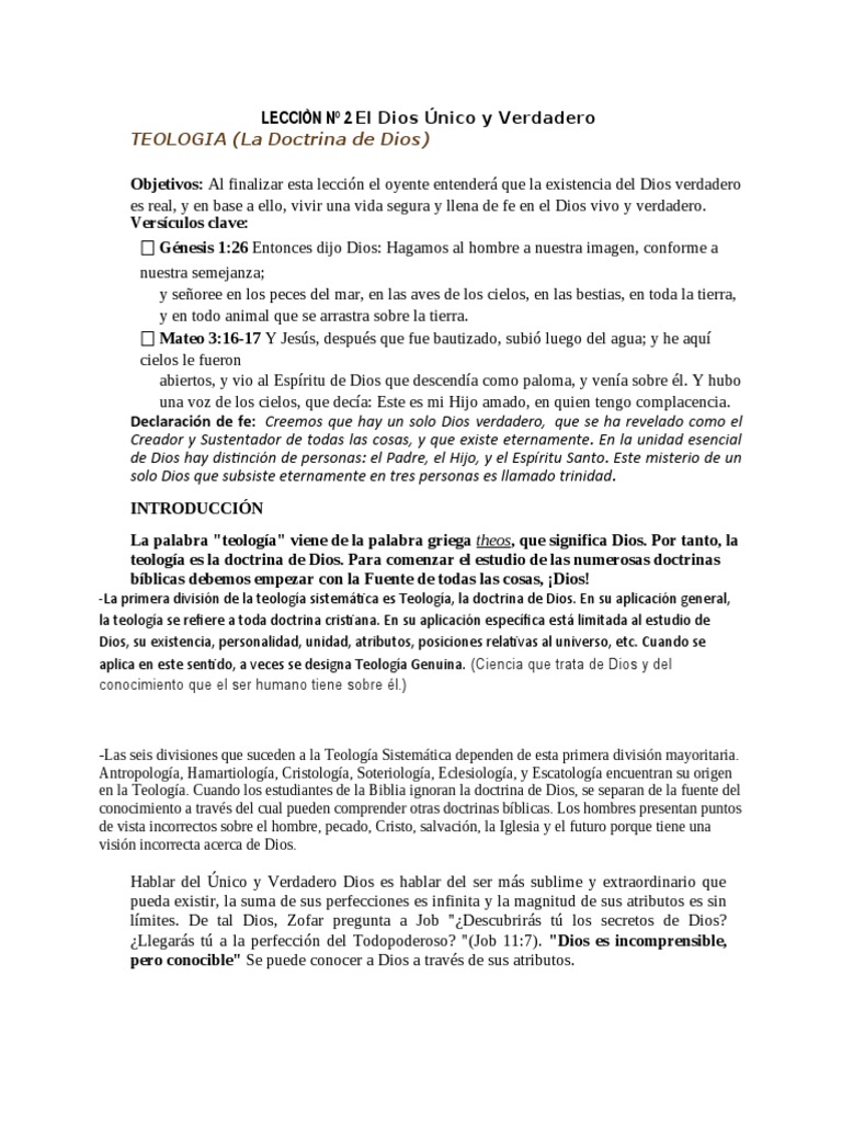 LECCIÒN #2 El Dios Único y Verdadero | PDF | Dios | espíritu Santo