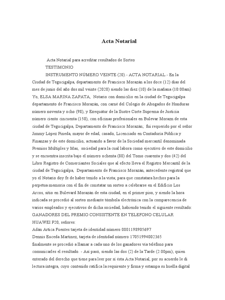 Ejemplo de Acta Notarial | PDF Ejemplo de Acta Notarial | PDF
