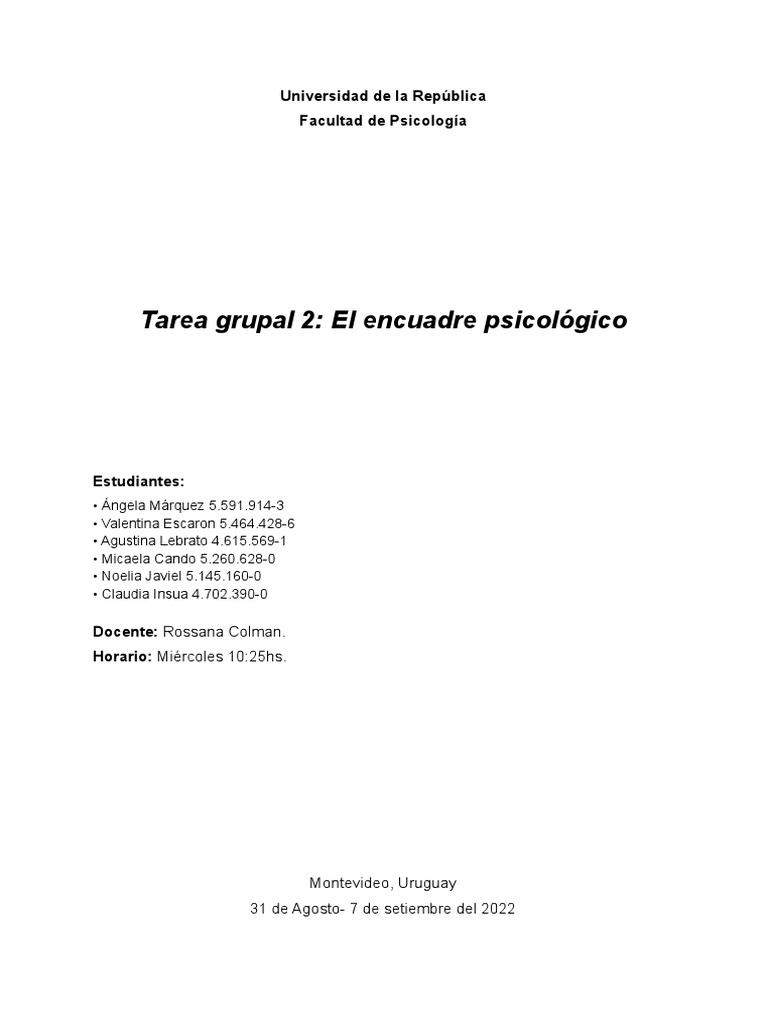 Tarea 2 - El Encuadre | PDF | Psicoanálisis | Sicología