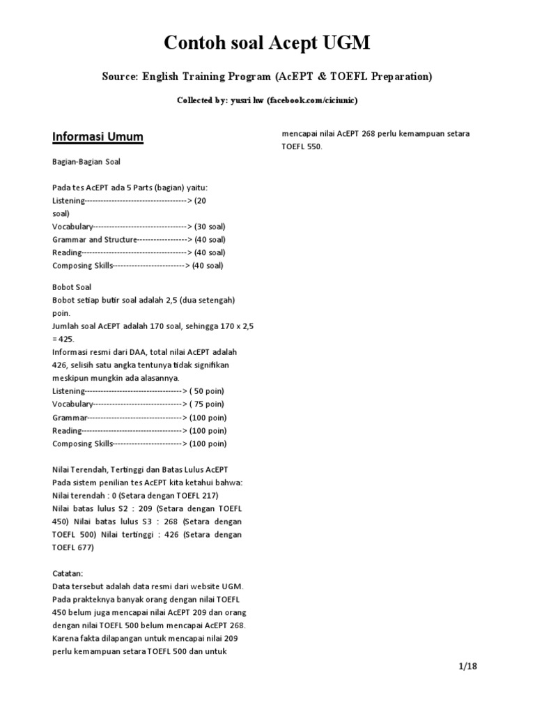 Contoh Soal Acept Ugm | PDF