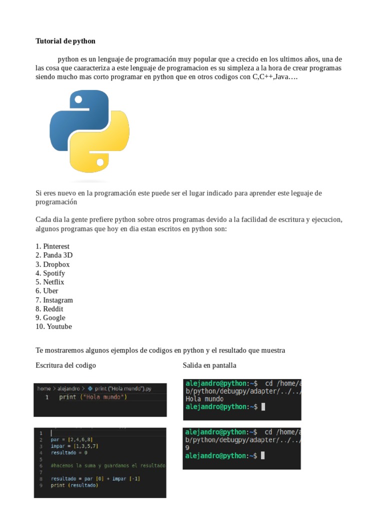 Tutorial Basico de Python | PDF | Python (lenguaje de programación) | Exponenciación