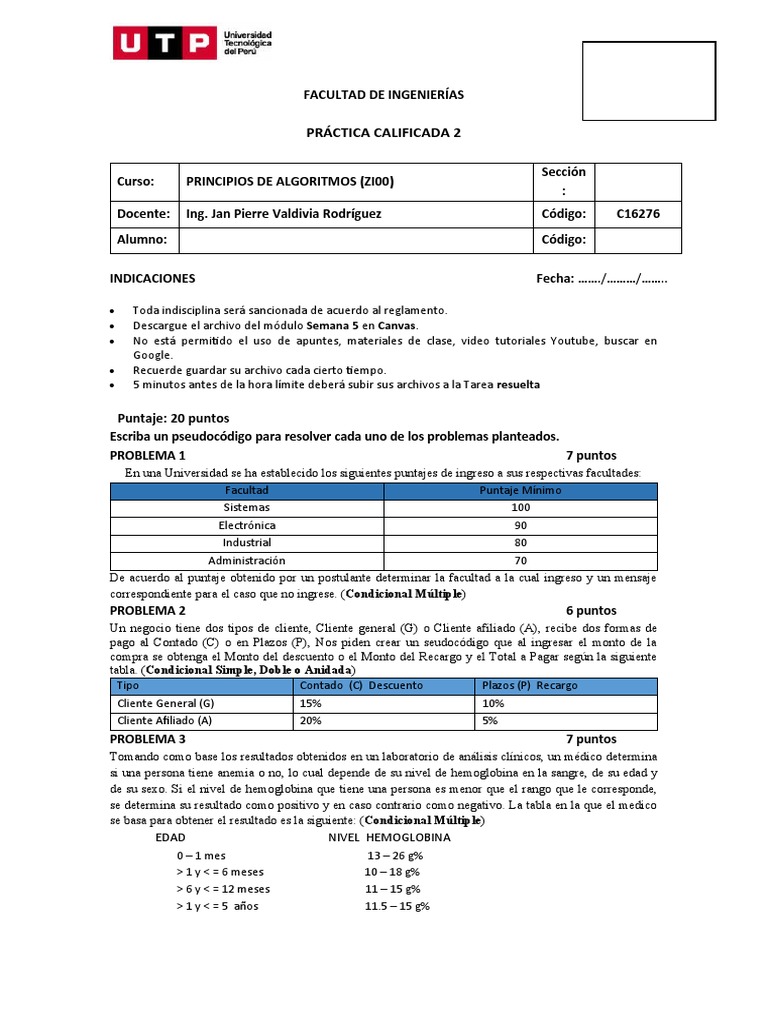 Segunda Practica Calificada 1B | PDF