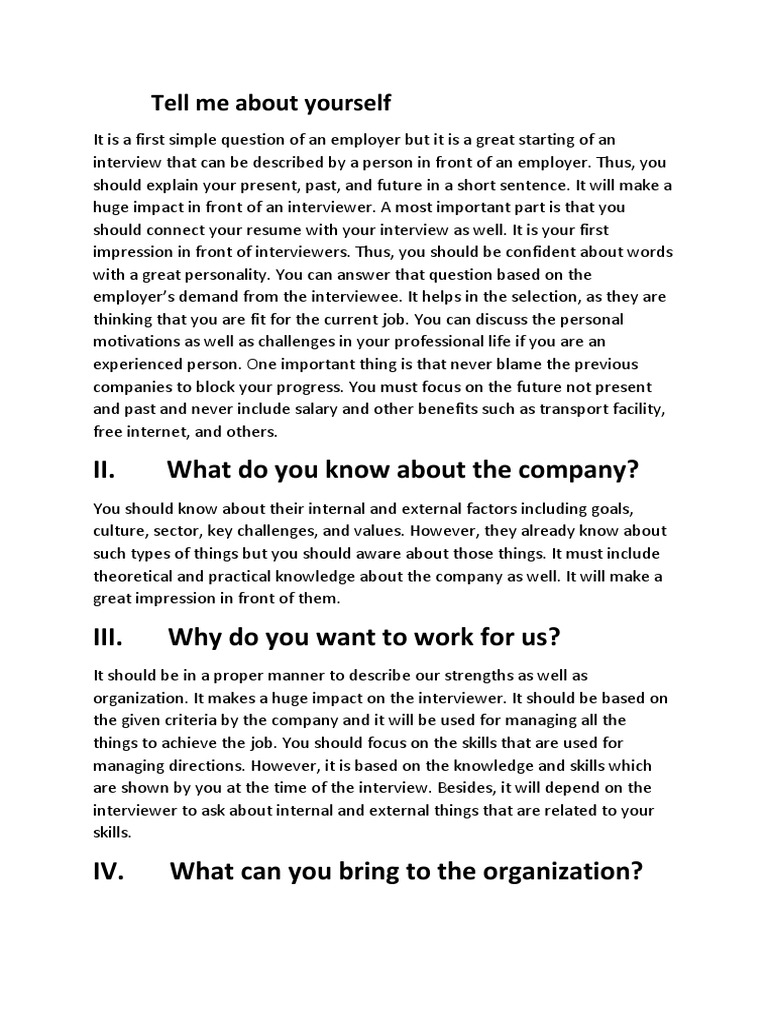Tell Me About Yourself Interview | Download Free PDF | Employment ...