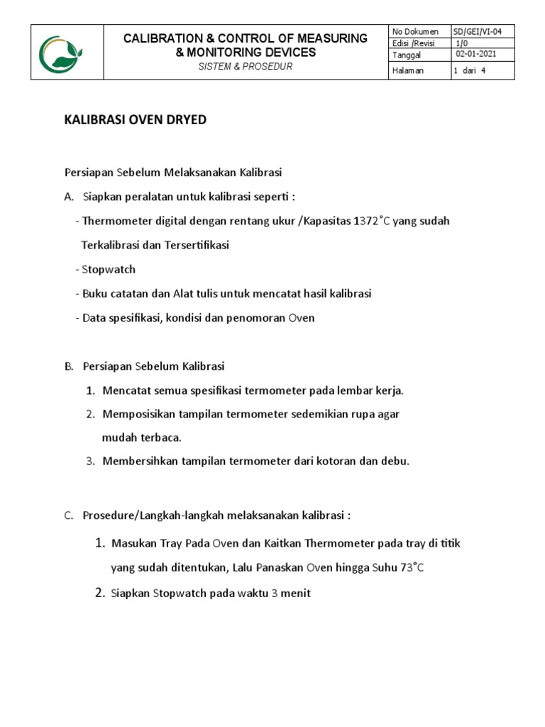 SOP Kalibrasi Oven | PDF