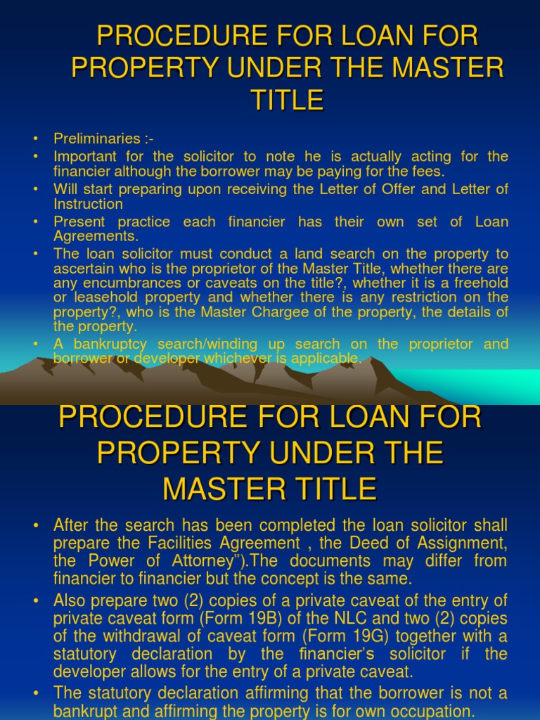 Procedure For Loan For Property Under The Master Title | PDF | Deed ...