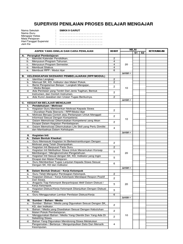 Format Supervisi Penilaian | PDF