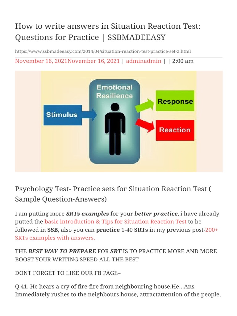 SRT Practice Questions & Answers | PDF | Self-Improvement