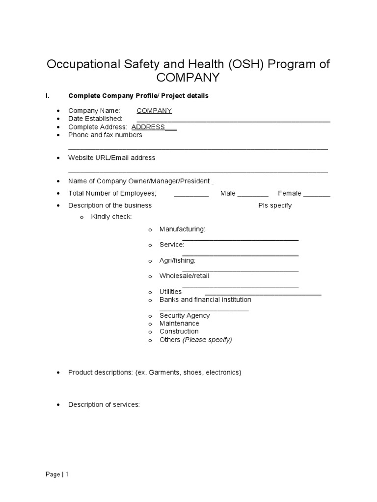 OSH Program-New Format | PDF | Occupational Safety And Health | Safety