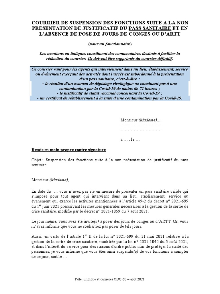 Suspension de fonctions pour pass sanitaire | PDF | Affaires | Finance ...
