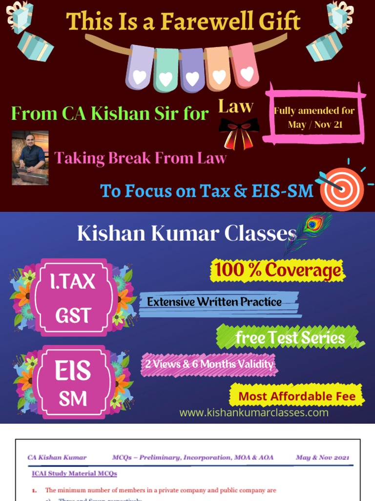 Company Law MCQs Book by CA Kishan Kumar Sir | PDF | Articles Of Association | Limited Company
