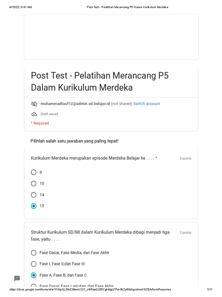 Post Test P5 Kurikulum Merdeka | PDF | Seni