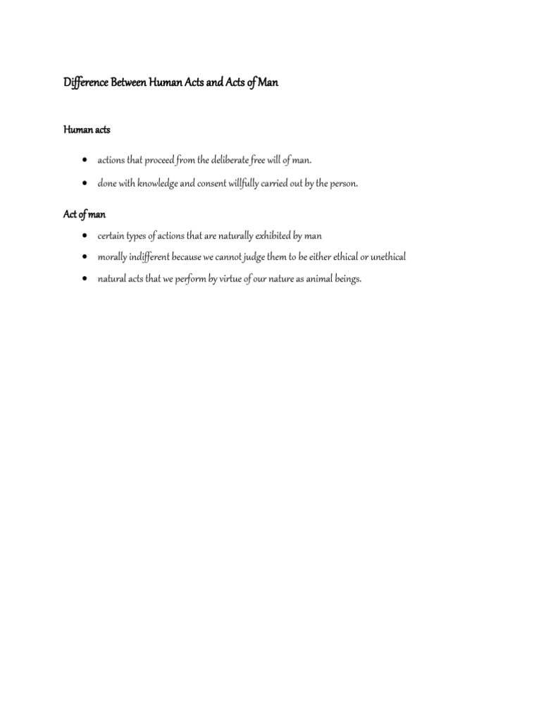 Human Acts vs. Acts of Man Explained | PDF | Social Science | Self ...