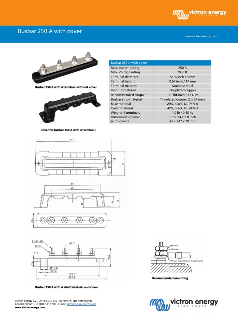 Datasheet Busbar 250 A EN | PDF