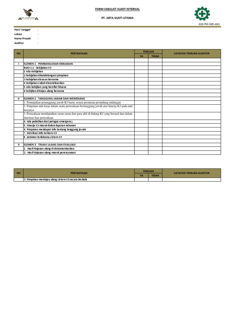 Form Audit Internal | PDF