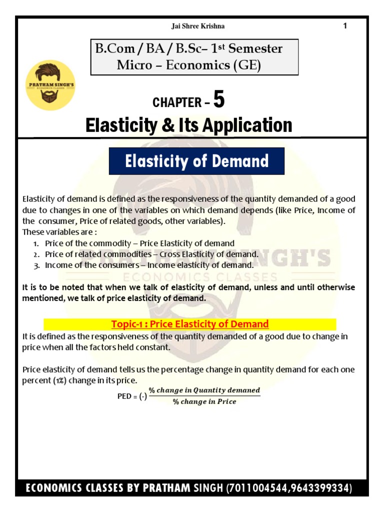 ch-5 Elasticity & Its Application Completed | PDF | Price Elasticity Of Demand | Elasticity ...
