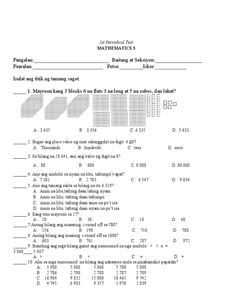 Grade 3 First Periodical Test in MATH | PDF