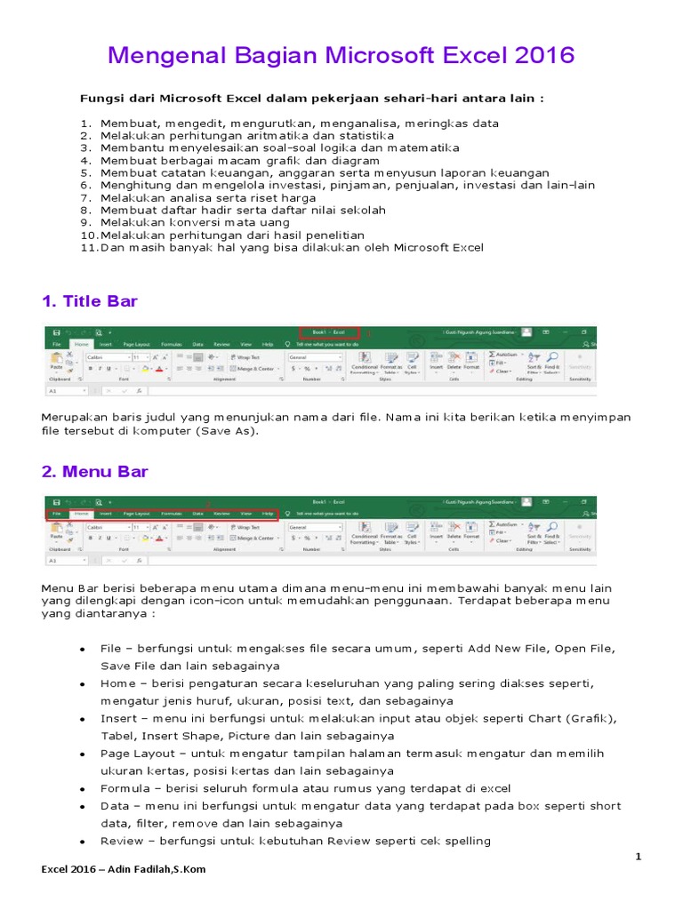 1.mengenal Bagian Microsoft Excel 2016 | PDF