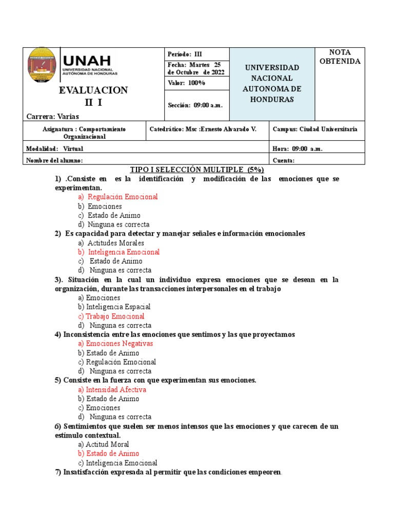 Examen II I C.O | PDF | Las emociones | Salud mental