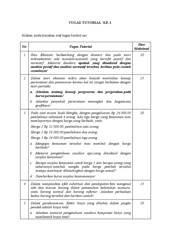 Tugas 1 Teori Ekonomi Mikro | PDF