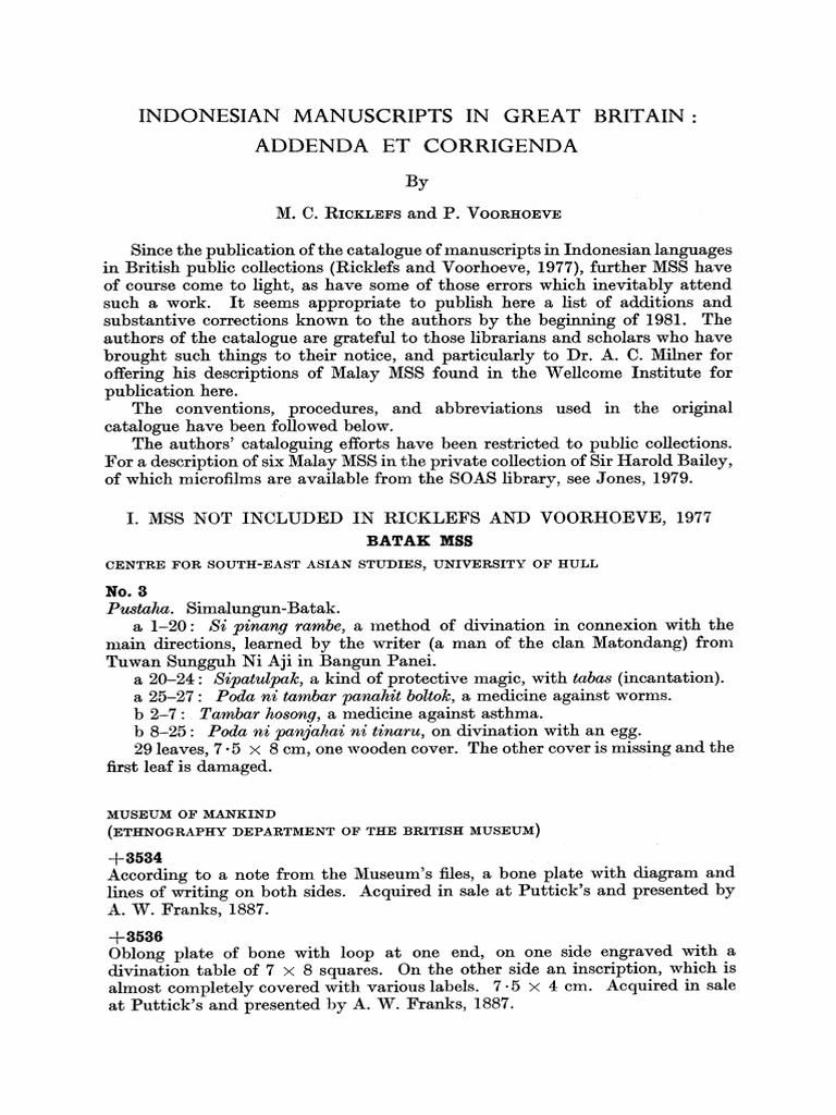 Indonesian Manuscripts Update | PDF | Manuscript