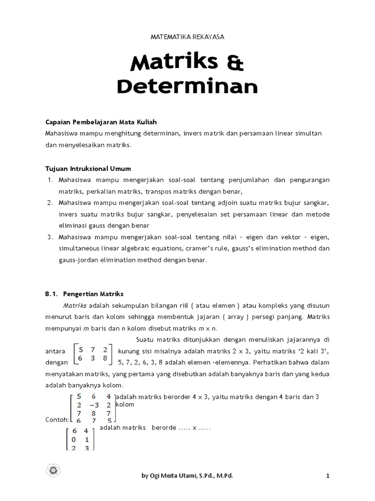 4 Matriks Dan Determinan | PDF | Metode & Bahan Ajar | Komputer