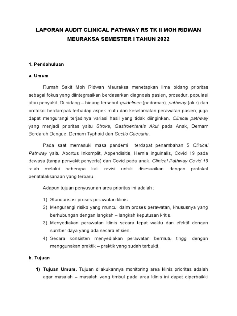 Audit Clinical Pathway RS Moh Ridwan 2022 | PDF