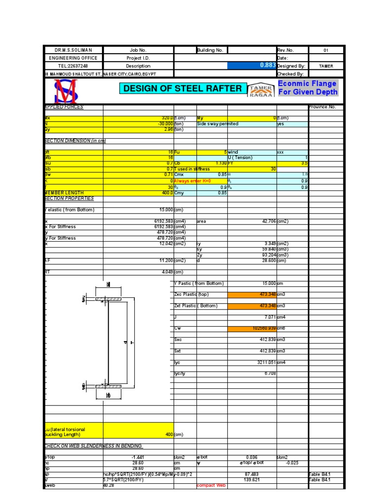 Design of Steel Rafter: Econmic Flange For Given Depth | PDF | Science ...