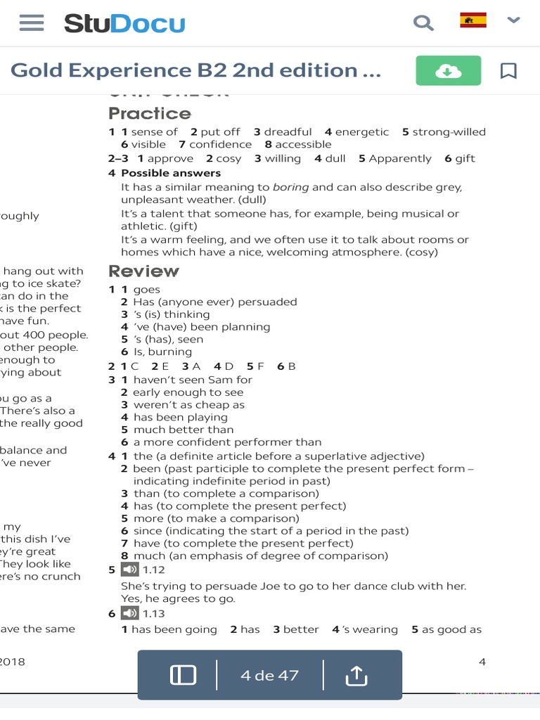 Gold Experience B2 2nd Edition Answers - 1 Possib | PDF | Language ...